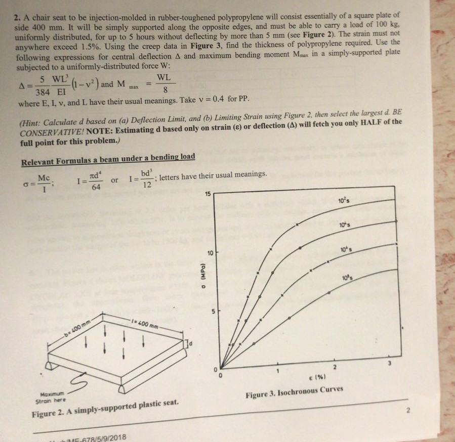 Solved 2. A chair seat to be injection-molded in | Chegg.com