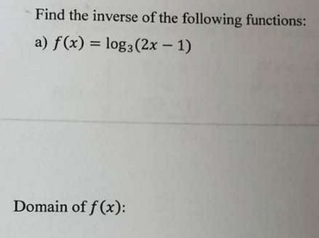 Solved Find the inverse of the following functions: a) f(x) | Chegg.com