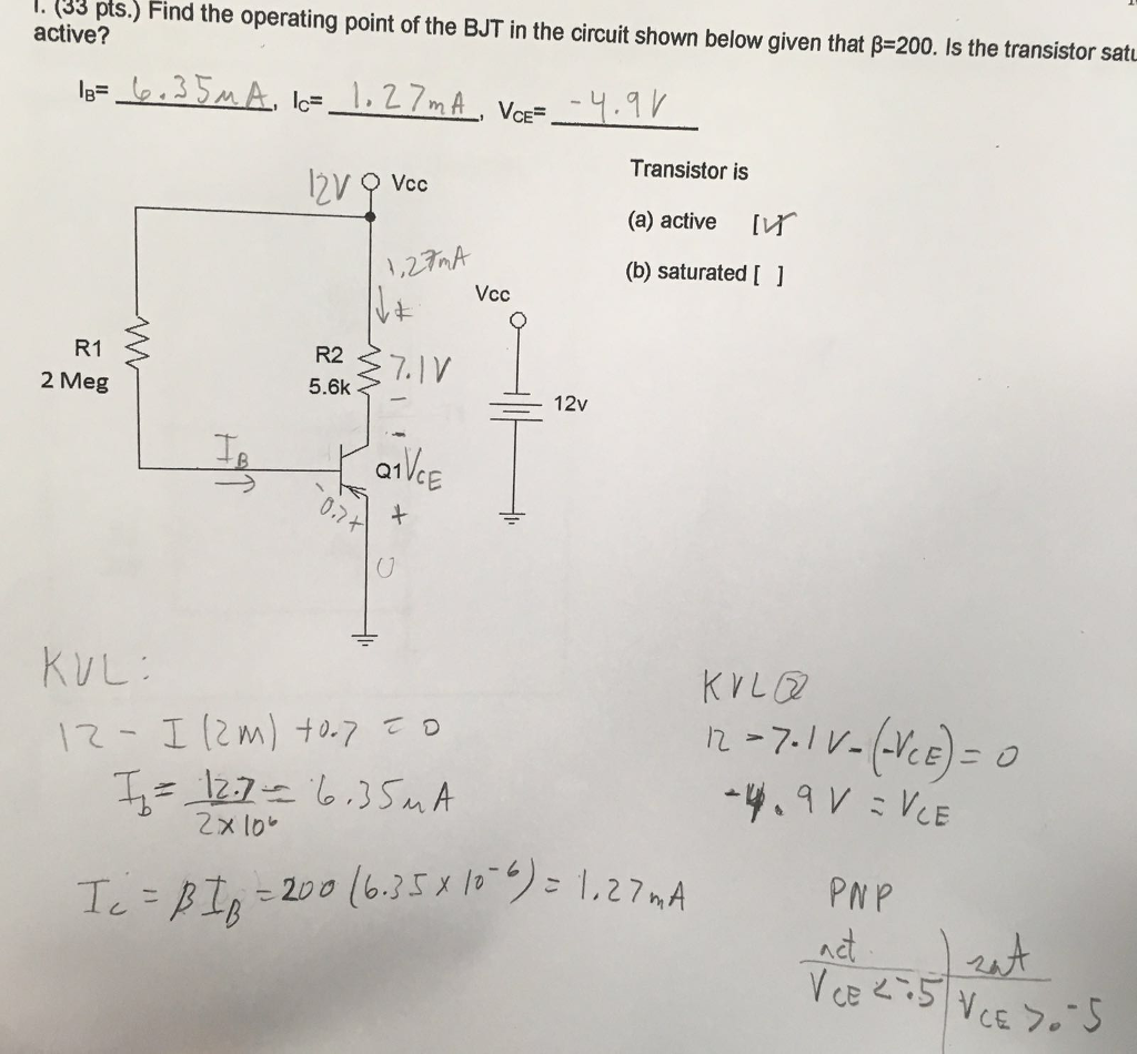 Solved 1.(33 pts.) Find the operating point of the BJT in | Chegg.com