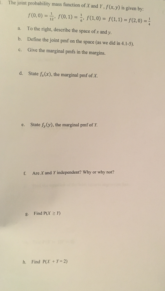Solved The joint probability mass function of X and Y, f(x, | Chegg.com