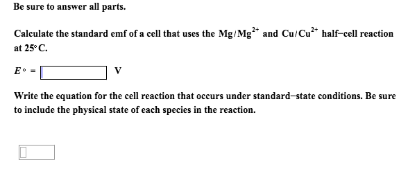 Solved Calculate The Standard Emf Of A Cell That Uses The