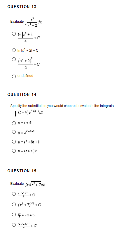 Solved Evaluate integral x^3/x^4+2 dx ln|x^4 + 2|/4 + C | Chegg.com