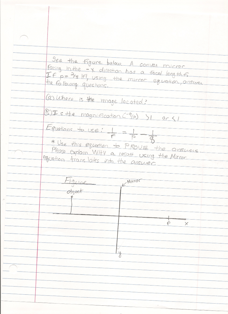 Solved Use the mirror equation to answer the following | Chegg.com