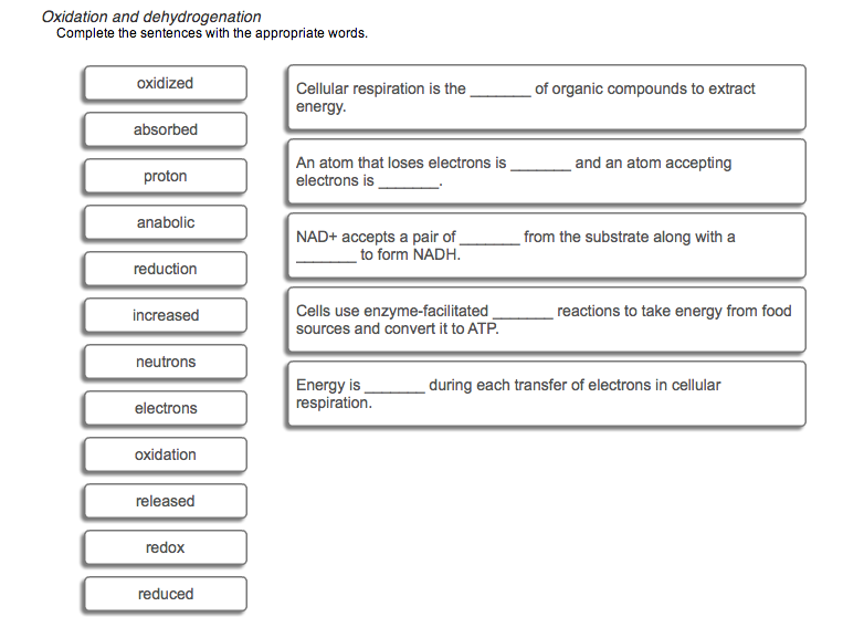 Solved Oxidation and dehydrogenation Complete the sentences | Chegg.com