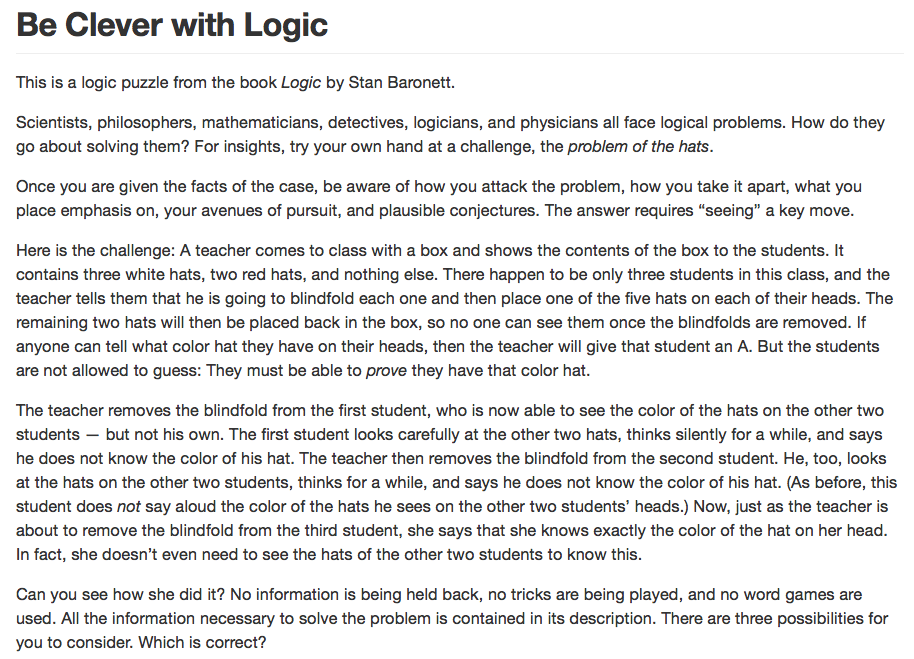 Solved Be Clever with Logic This is a logic puzzle from the | Chegg.com