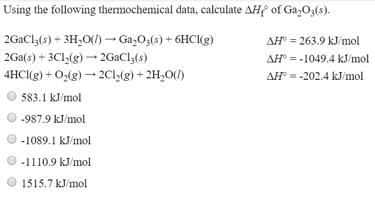 Solved Using the following thermochemical data, calculate | Chegg.com