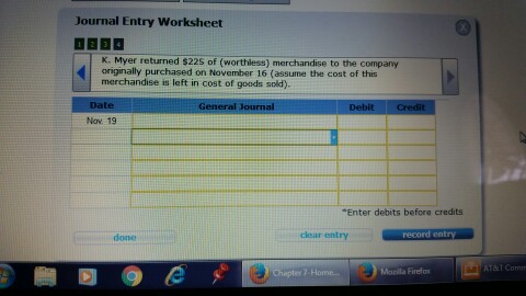 Solved Myer returned $225 of (worthless) merchandise to the | Chegg.com