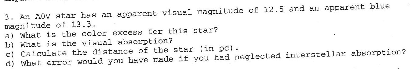 3. An A0V star has an apparent visual magnitude of | Chegg.com