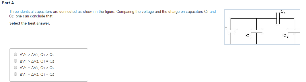 Solved Three identical capacitors are connected as shown in | Chegg.com