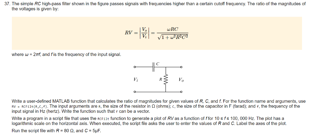 Solved 37. The simple RC high-pass filter shown in the | Chegg.com