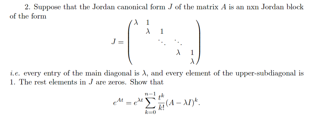 Solved 2. Suppose that the Jordan canonical form J of the | Chegg.com
