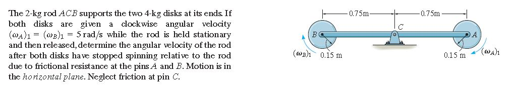 Solved The 2-kg rod ACB supports the two 4-kg disks at its | Chegg.com