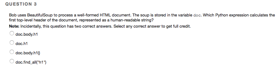 Solved QUESTION 2 Alice uses BeautifulSoup to process an | Chegg.com