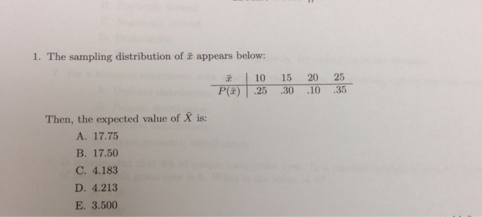 Solved The sampling distribution of x appears below: Then, | Chegg.com