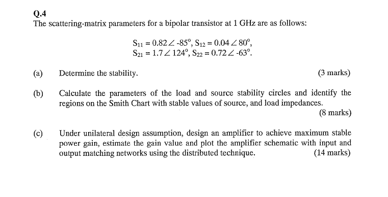 Solved Q.4 The scattering-matrix parameters for a bipolar | Chegg.com