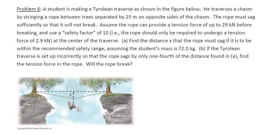 Solved Problem 6: A student is making a Tyrolean traverse as | Chegg.com