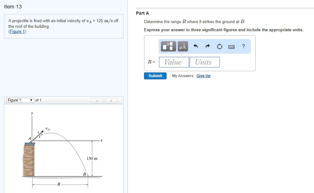 Solved A projectile is fired with an initial velocity of v_A | Chegg.com