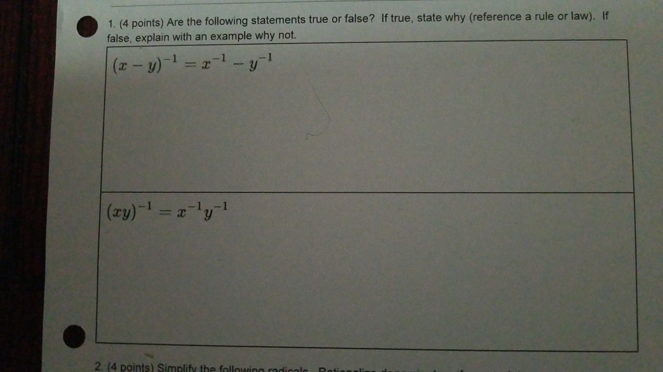 Solved 1. (4 points) Are the following statements true or | Chegg.com