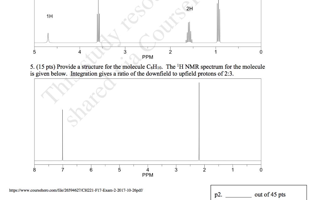 Solved 2H 1H 5 4 3 2 0 PPM 5. (15 pts) Provide a structure | Chegg.com