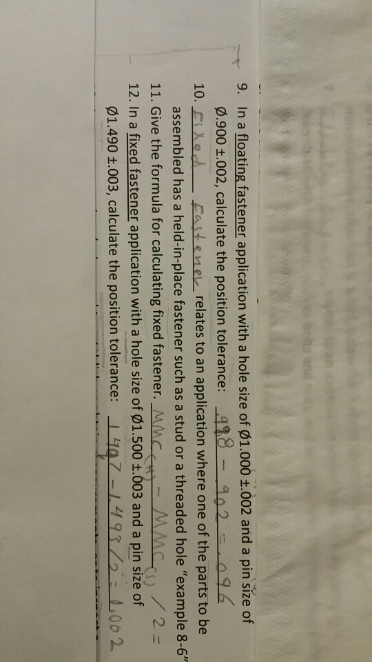 Solved 9. In a floating fastener application with a hole | Chegg.com