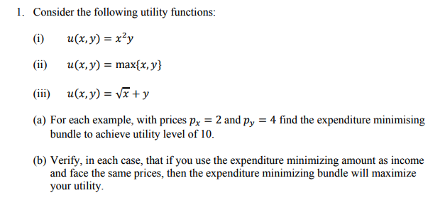 Solved 1 Consider The Following Utility Function S I U X