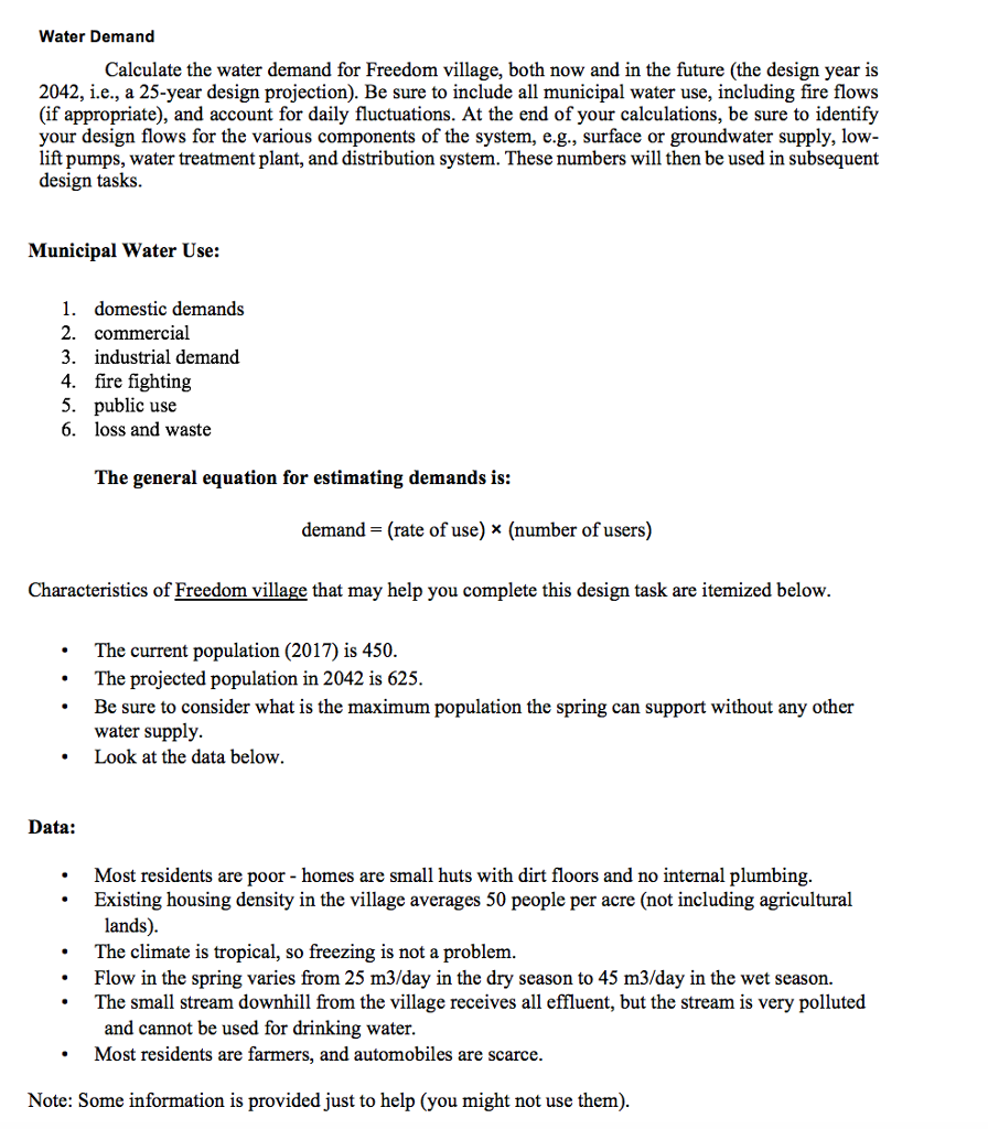 Solved Water Demand Calculate the water demand for Freedom | Chegg.com