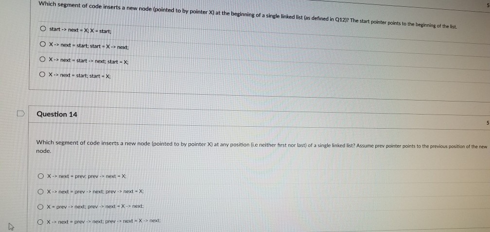 Solved Which segment of code inserts a new node (pointed to | Chegg.com