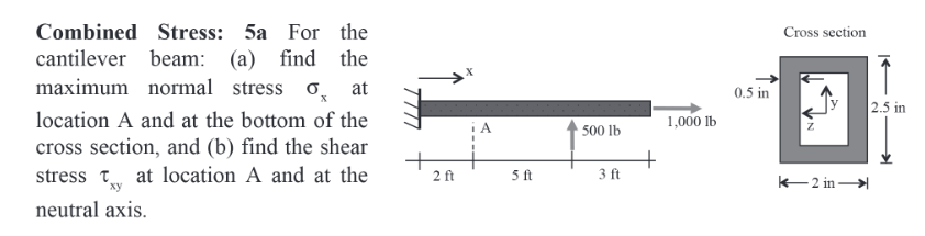 Solved Combined Stress: 5a For the cantilever beam (a) find | Chegg.com