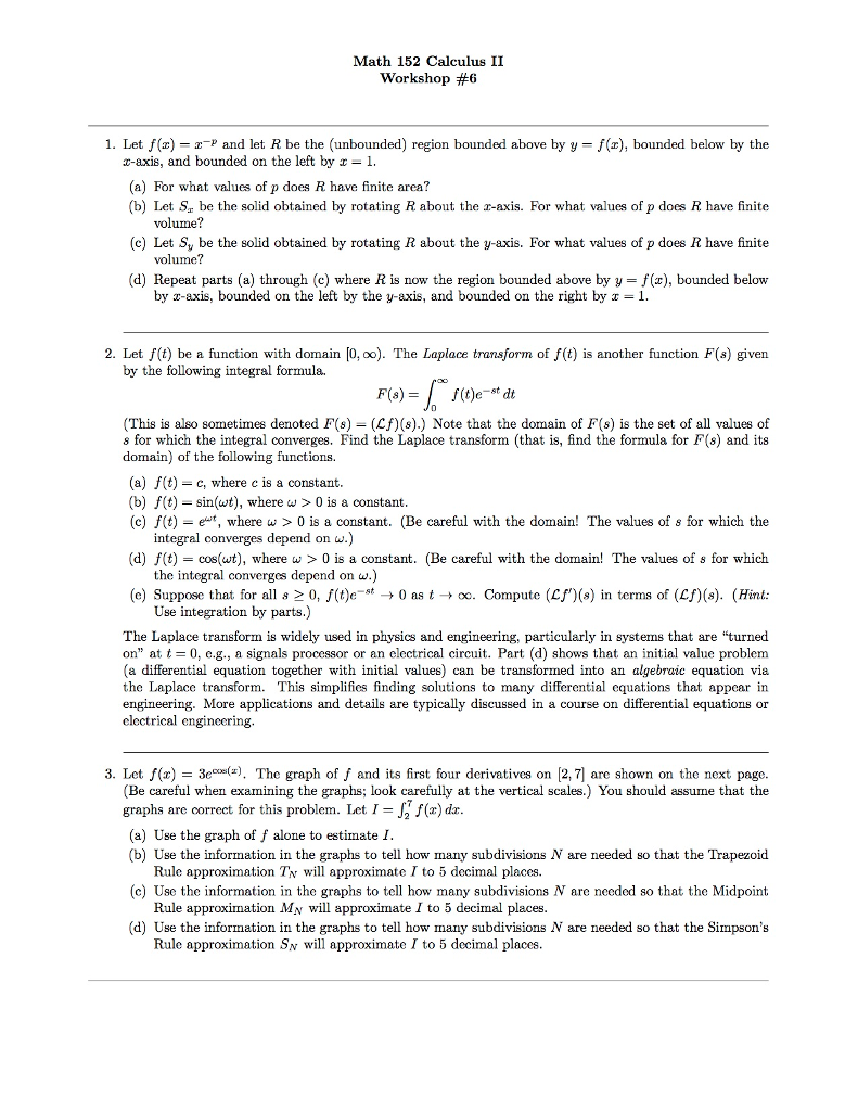 Solved Math 152 Calculus II Workshop #6 1. Let f(z) z and | Chegg.com