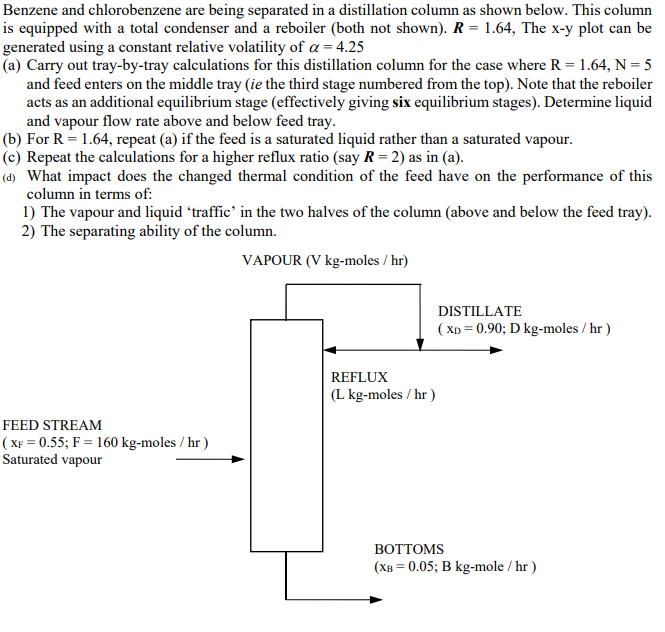 Solved Benzene and chlorobenzene are being separated in a | Chegg.com