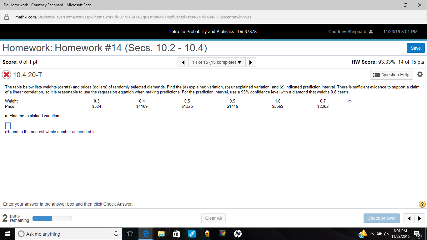 Solved The table below lists weights (carats) and prices | Chegg.com