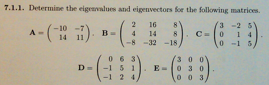 Solved 7.1.1. Determine the eigenvalues and eigenvectors for | Chegg.com