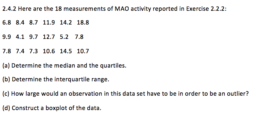 Solved 2.4.2 Here are the 18 measurements of MAO activity | Chegg.com