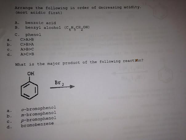 Solved Arrange the following in order of decreasing acidity, | Chegg.com