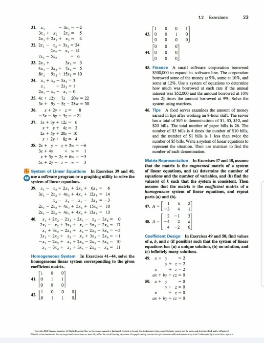 Solved 43. 0 0 0 32, 2x1- x2 + 3x3 = 24 45. Finance A small | Chegg.com