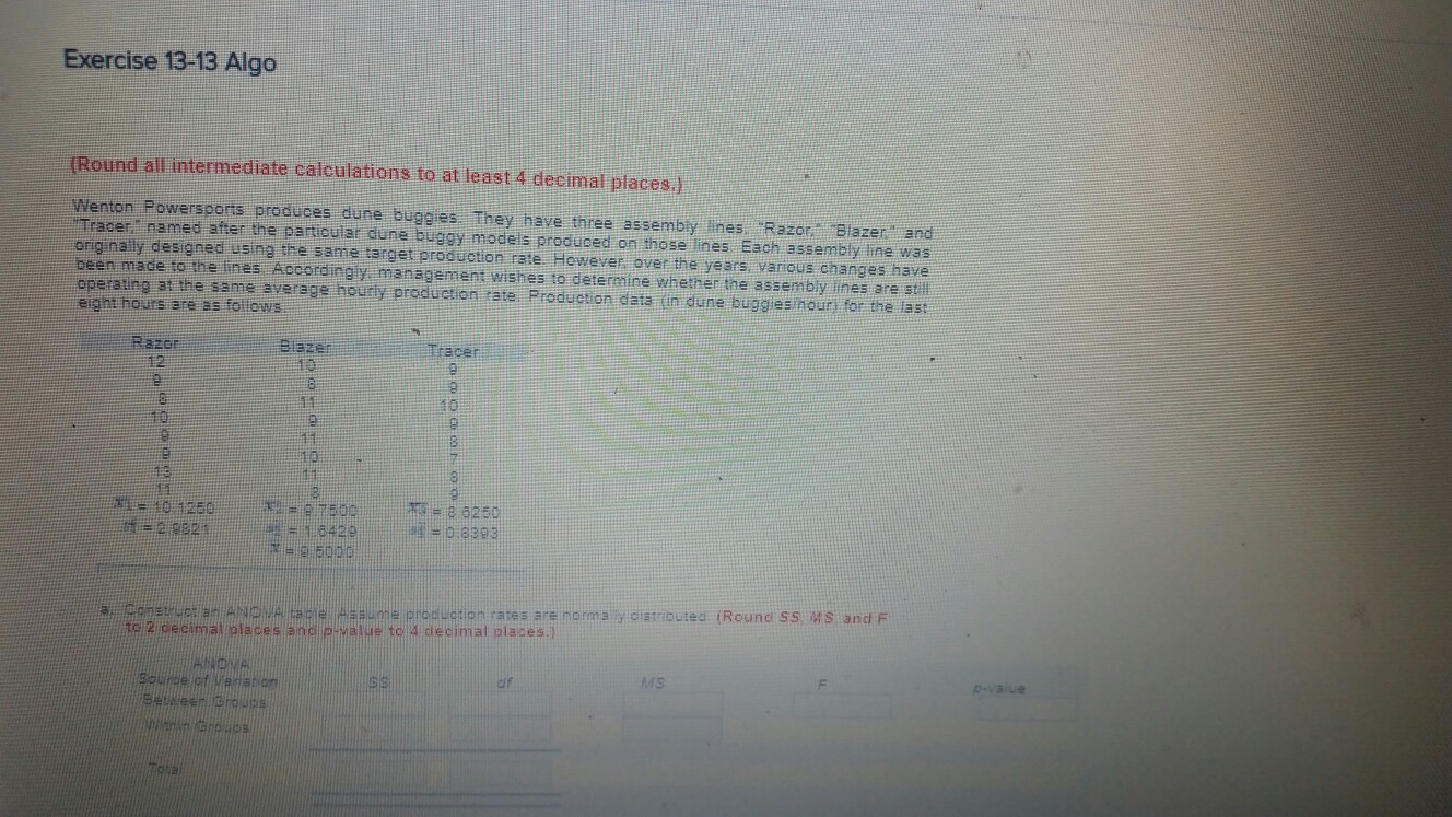 Solved Exercise 13-13 Algo (Round all intermediate | Chegg.com
