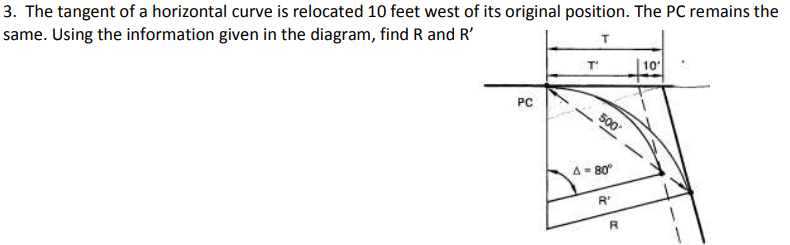 Solved 3. The tangent of a horizontal curve is relocated 10 | Chegg.com