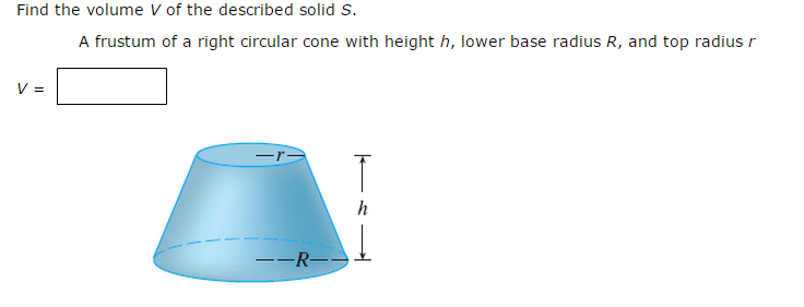 Solved Find the volume V of the described solid S. A frustum | Chegg.com