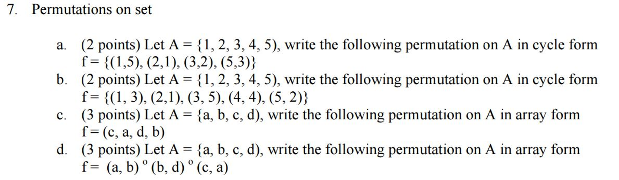 Permutations on set Let A = {1, 2, 3, 4, 5), write | Chegg.com