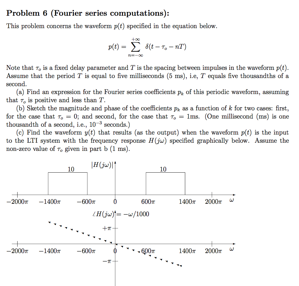 Solved Problem 6 (Fourier series computations) This problem | Chegg.com