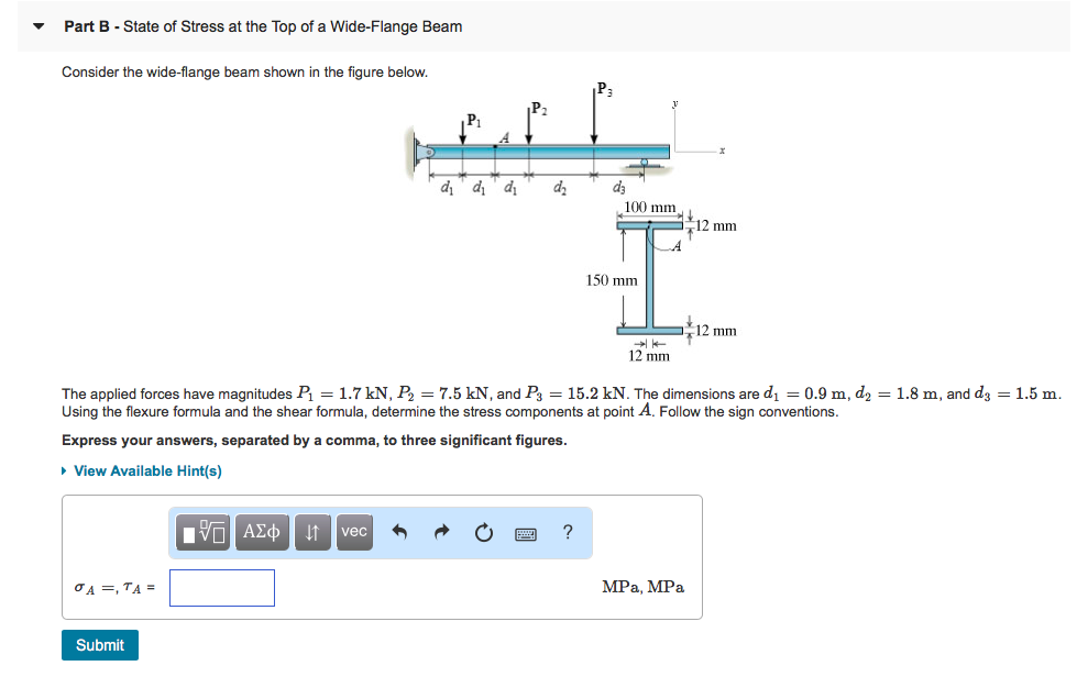 Solved Part A - Stress due to Offset Axial Force Consider | Chegg.com