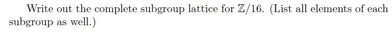 Solved Write out the complete subgroup lattice for Z/16. | Chegg.com