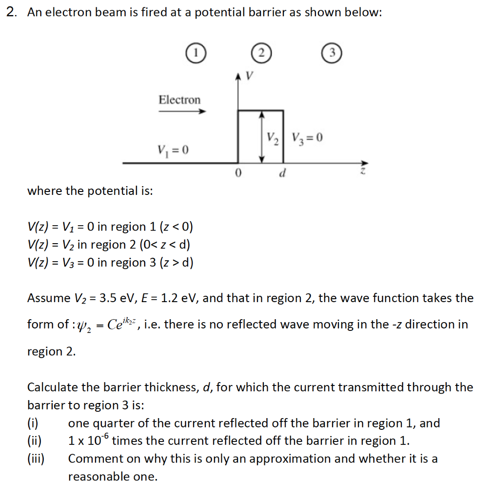 An electron beam is fired at a potential barrier as | Chegg.com
