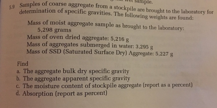 Samples of coarse aggregate from a stockpile are | Chegg.com