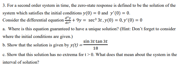 Solved . For a second order system in time, the zero-state | Chegg.com