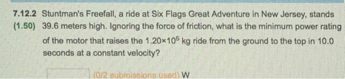 Solved Stuntman's Freefall, a ride at Six Flags Great | Chegg.com