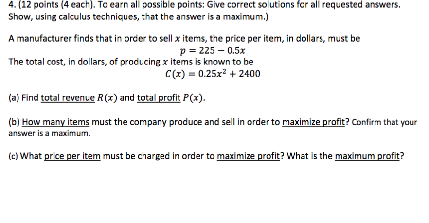 Solved 4. (12 points (4 each). To earn all possible points: | Chegg.com