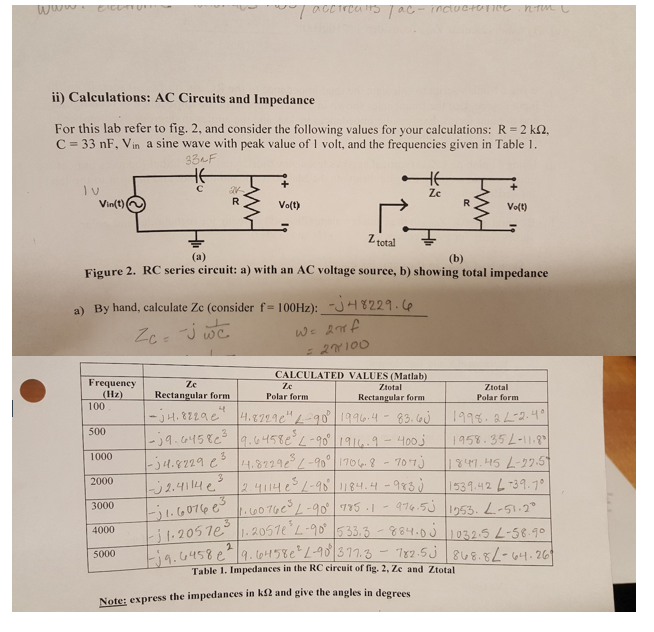 Solved ii) Calculations: AC Circuits and Impedance For this | Chegg.com
