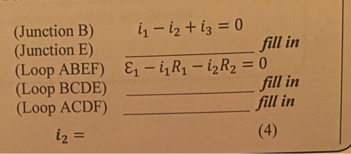 Solved rcuit1 2 (Junction B) 1i2 i3 0 (Junction E) -i2 + i3 | Chegg.com