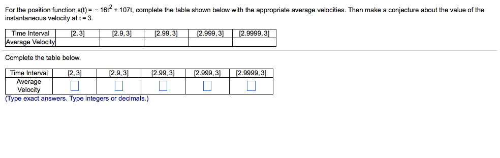 Solved For The Position Function S T 162 107t Complete The